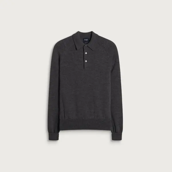 DRAKE'S Long Sleeve Merino Wool Knitted Polo