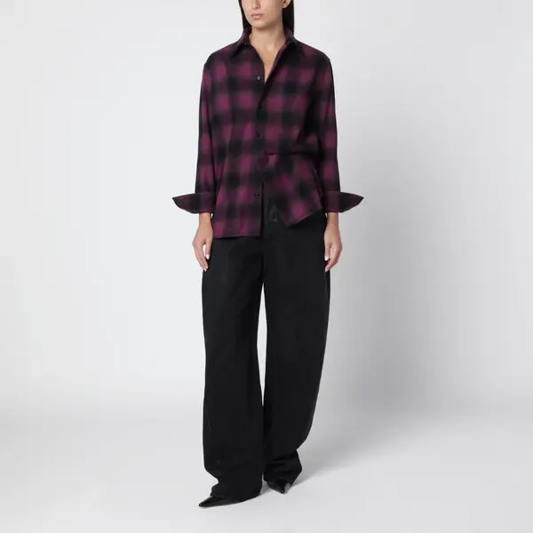 Balenciaga Purple/black Checked Shirt In Wool Blend