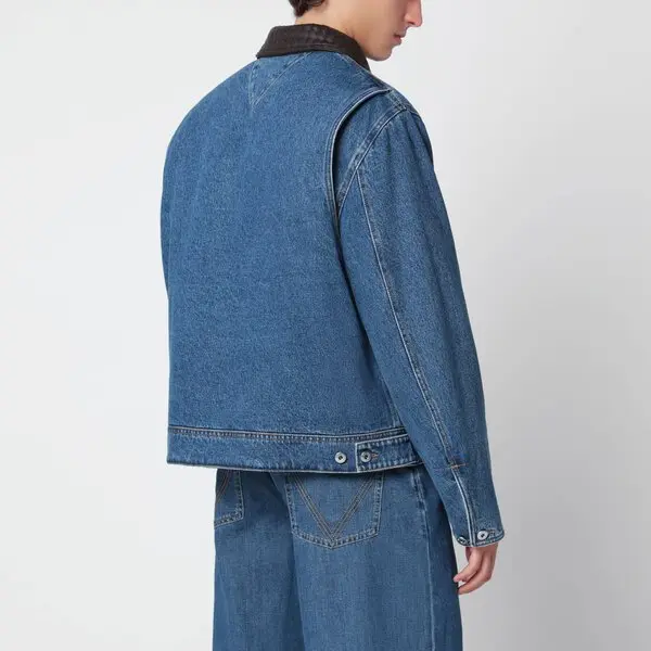 Bottega Veneta Blue Denim Jacket With Intrecciato Collar