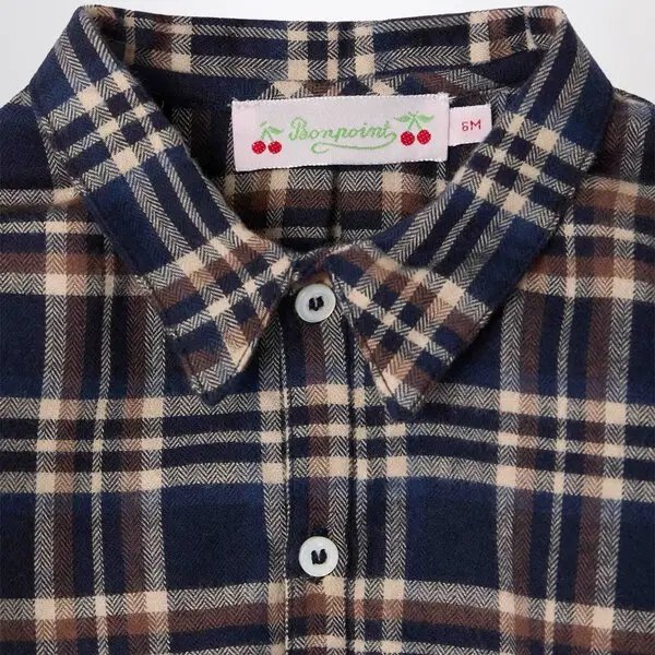 Bonpoint Nathan Blue Checked Shirt In Organic Cotton