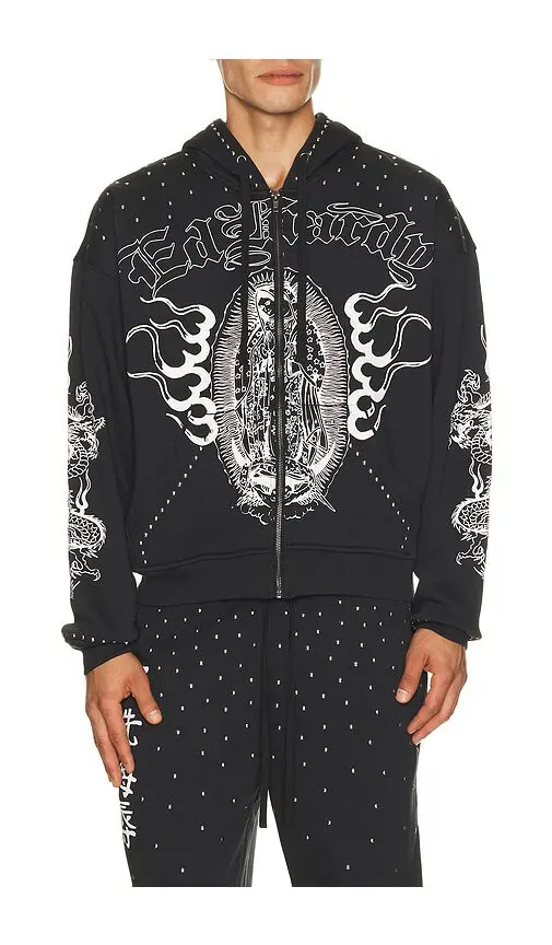 Ed Hardy Mary Dragon Studded Boxy Zip Hoodie