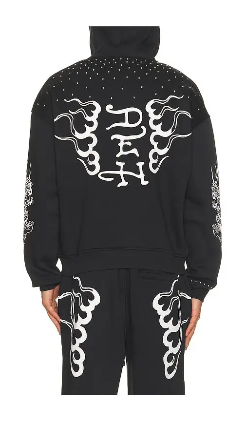 Ed Hardy Mary Dragon Studded Boxy Zip Hoodie