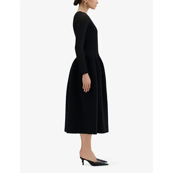 MALINA Elona Voluminous-skirt Knitted Midi Dress