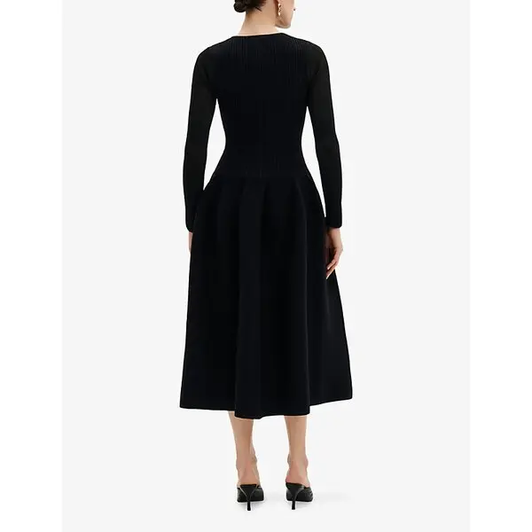 MALINA Elona Voluminous-skirt Knitted Midi Dress