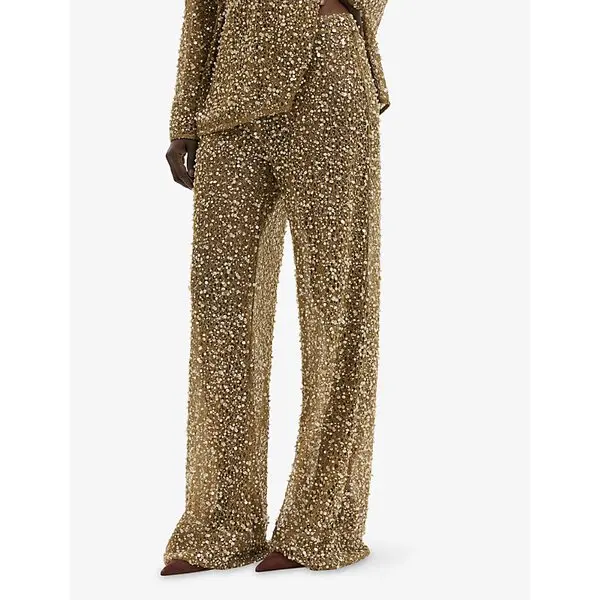 MALINA Philippa Sequin-embellished Wide-leg Lace Woven Trousers