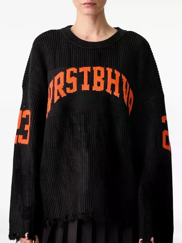 WRSTBHVR Tove Distressed Intarsia-knit Sweater