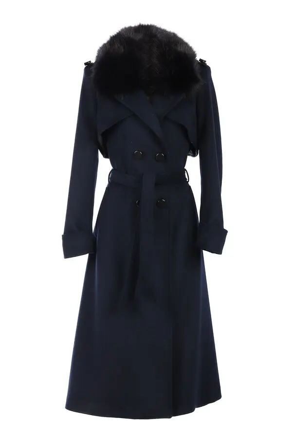 LUNA FASHION HOUSE Navy Wool Trench Coat, Clara