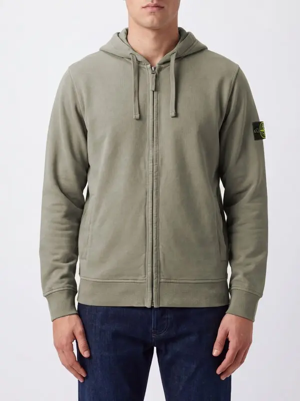 Stone Island Full-zip Cotton Hoodie With The Iconic Compass Logo Patch - Green