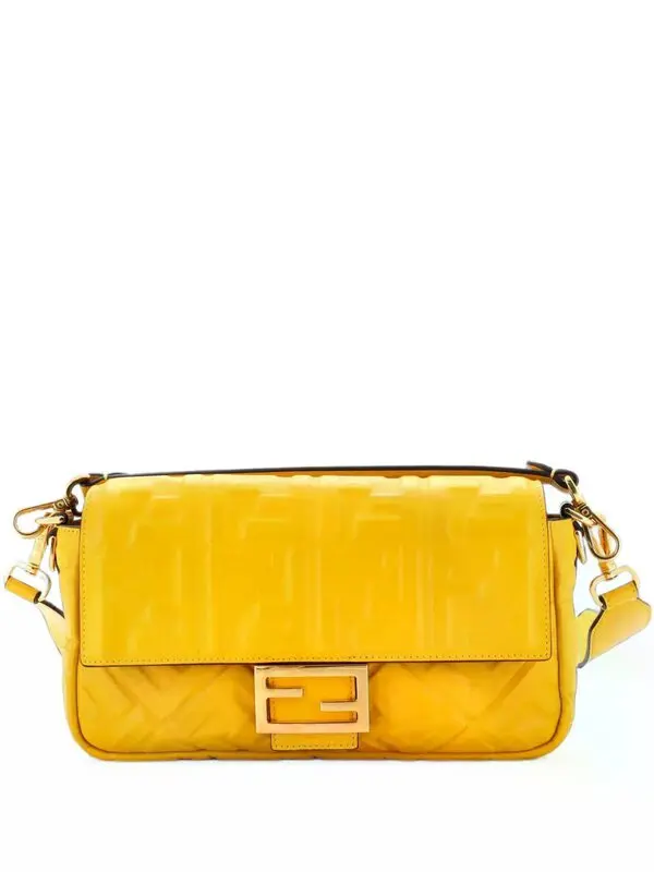 Fendi Baguette Nm Bag Zucca Embossed Leather Medium Crossbody Bag