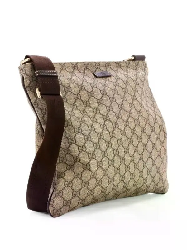 Gucci Zip Top Messenger Bag Gg Coated Canvas Large Crossbody Bag
