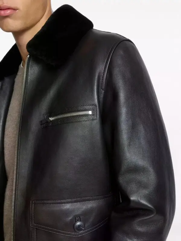 YVES SALOMON Shearling-collar Leather Jacket
