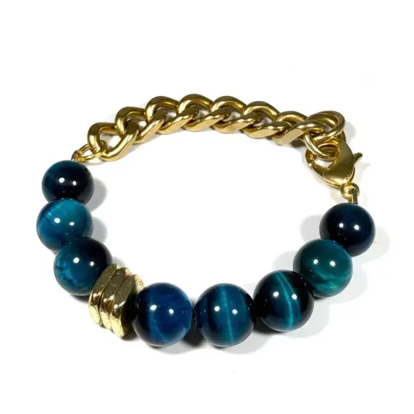 Rachel Nathan Blue / Gold Remix: Blue Tiger's Eye Bracelet - Blue/gold