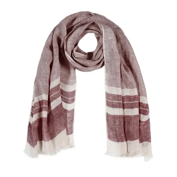 HERITAGEMODA Neutrals / Plum Horizon – Light Beige Linen Scarf With Muted Plum Stripes - Red
