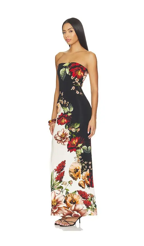 Alice + Olivia Delora Strapless Cutaway Side Slit Maxi Dress In . Also