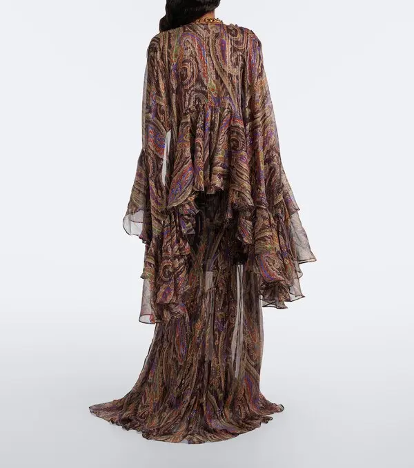 Etro Paisley Ruffled Silk-blend Crepon Maxi Dress