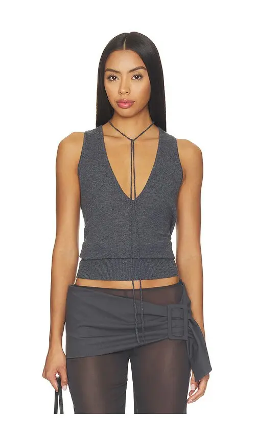 ST. AGNI Plunge Rouleau Knit Tie Top In . Also