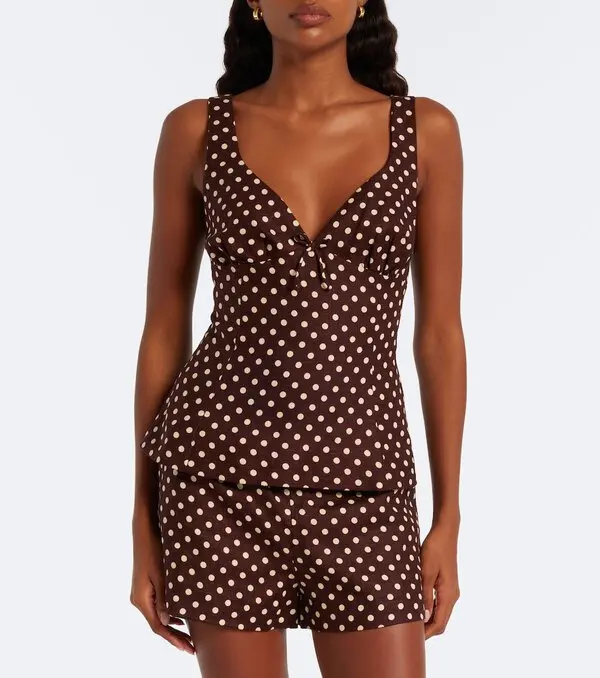 Faithfull The Brand Martuba Polka-dot Peplum Linen Top