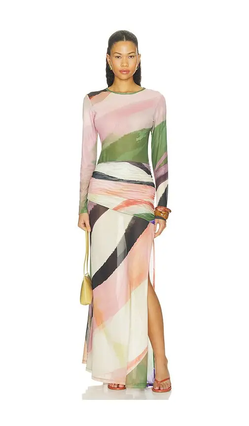 WITH HARPER LU Wrap Mesh Maxi Dress In . Also