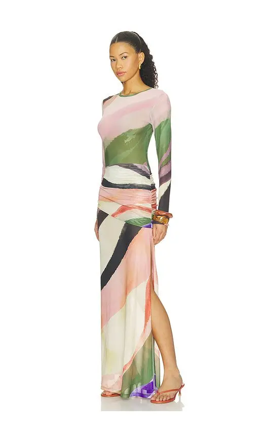 WITH HARPER LU Wrap Mesh Maxi Dress In . Also