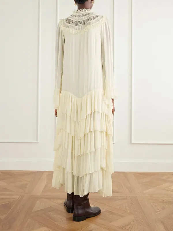Sea Margaret Ruffled Tiered Lace-trimmed Chiffon Maxi Dress