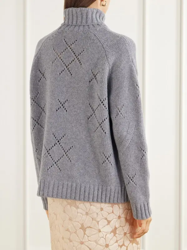 Bernadette Sharon Embroidered Pointelle-knit Wool Turtleneck