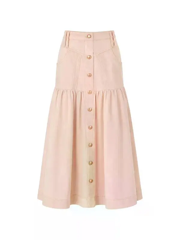 Farm Rio Twill-panelled Ruffled Midi Skirt