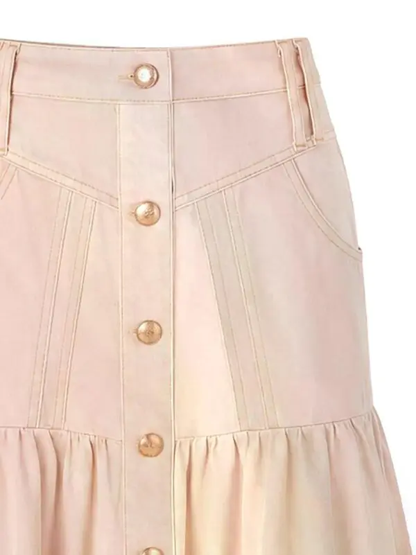 Farm Rio Twill-panelled Ruffled Midi Skirt
