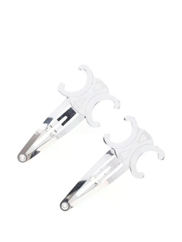 Celine 2010s Triomphe Hair Clips - Silver