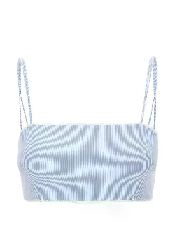 Andamane Micro-stripe Lace-trim Top - Blue