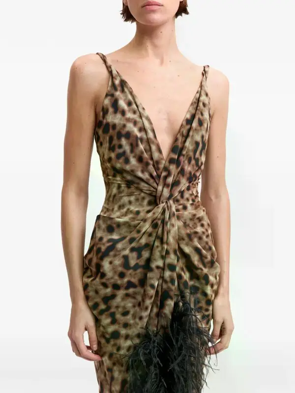 16Arlington Wye Feather-trim Midi Dress