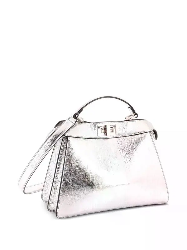 Fendi Peekaboo Iseeu Bag Metallic Leather Small Shoulder Bag - Silver