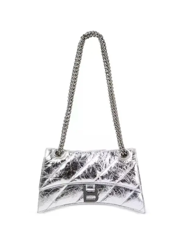 Balenciaga Small Crush Quilted Leather Shoulder Bag - Silver