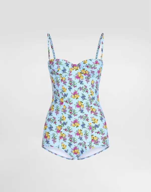 Dolce & Gabbana Small Floral-print Balconette One-piece Swimsuit Swimwear - Multicolor