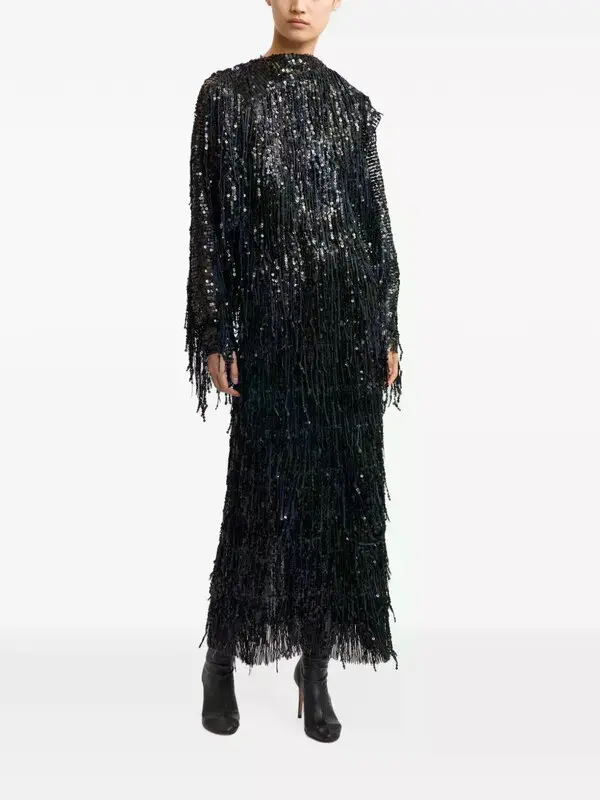16Arlington Dia Fringe-sequin Maxi Skirt - Black