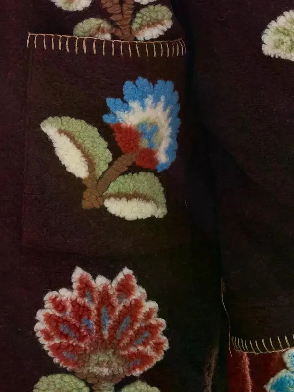 Farm Rio Floral-embroidered Blanket-stitch Coat