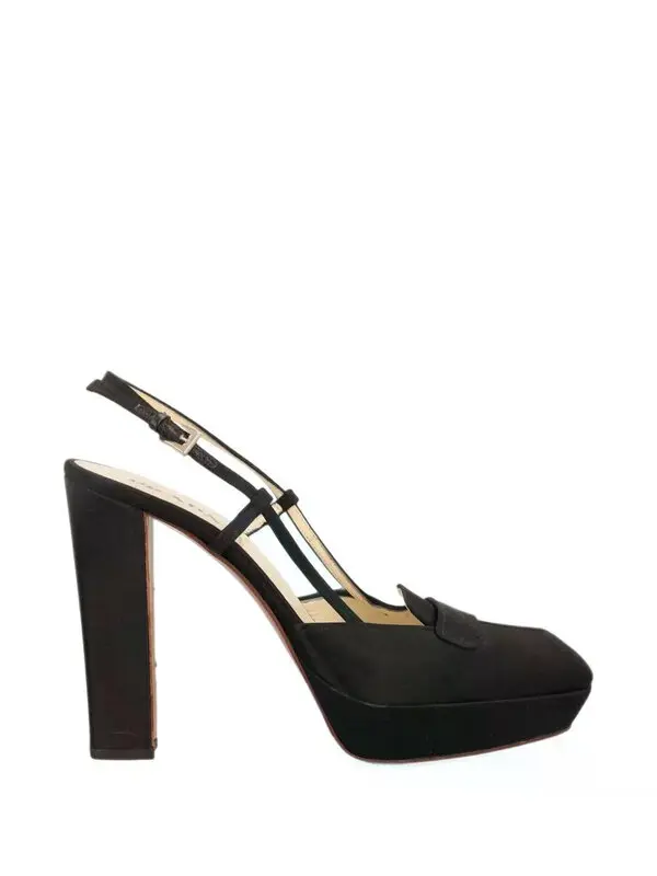 Prada Slingback Platform Leather Sandals - Black
