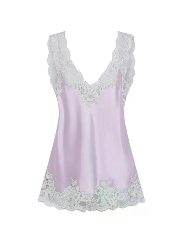 Rabanne Lilac Silk Tank Top With Lace Detailing