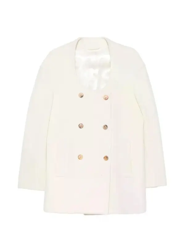Malo Double-breasted Scoop-neck Coat - Neutrals