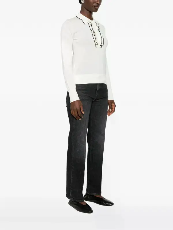 FORTE_FORTE Ruffled-trim Polo-collar Sweater
