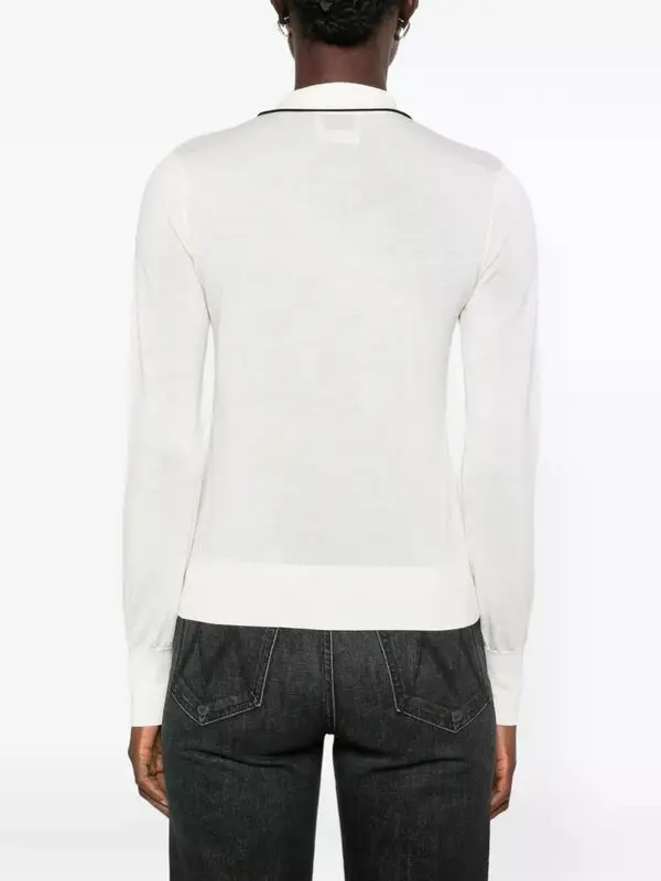 FORTE_FORTE Ruffled-trim Polo-collar Sweater
