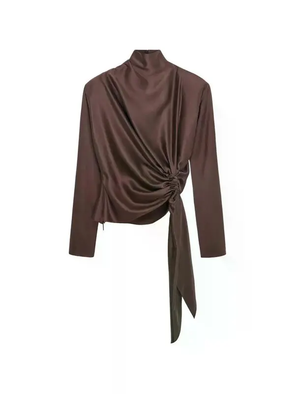 16Arlington Lambro Knotted Silk Top - Brown