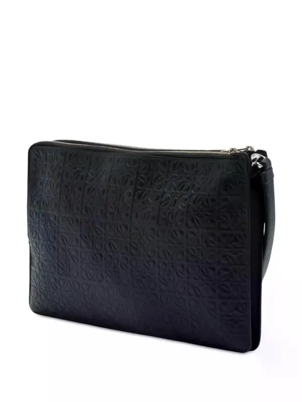 Loewe 2018 Embossed Anagram Calfskin Repeat Double Flat Pouch Clutch Bag
