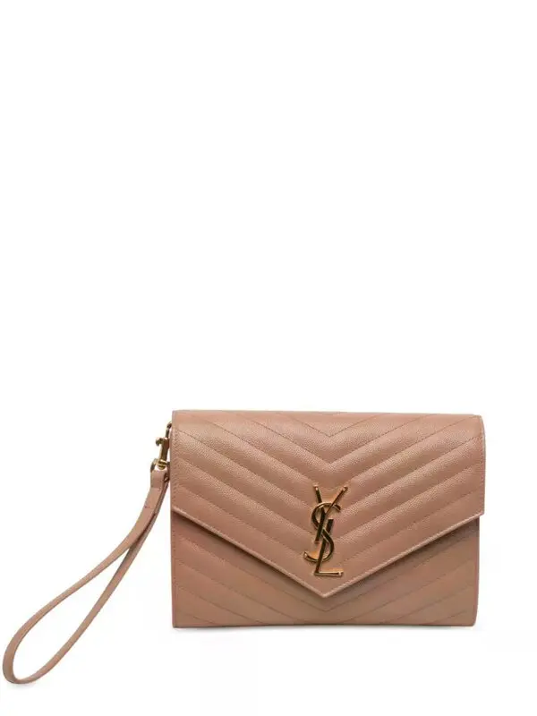 Saint Laurent 2022 Grain De Poudre Cassandre Matelasse Flap Pouch Clutch Bag