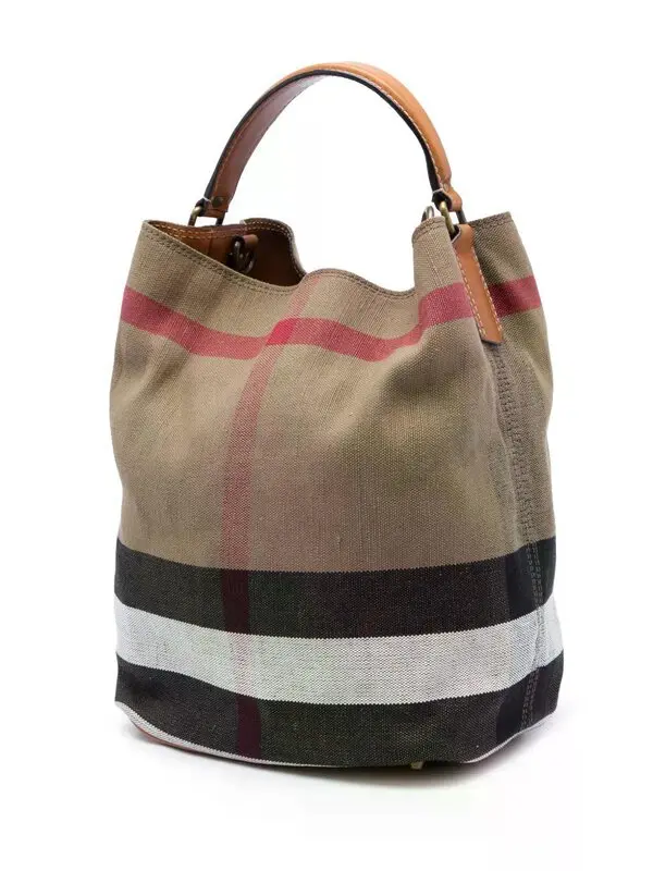 Burberry 2000-2010 Medium Mega Check Canvas Ashby Bucket Bag Satchel