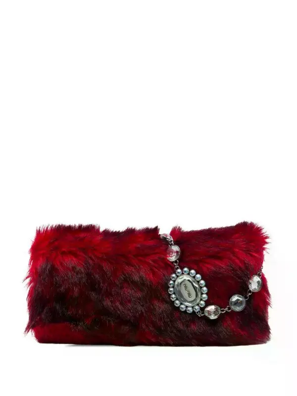Miu Miu 2000-2026 Faux Fur Crystal Flap Satchel