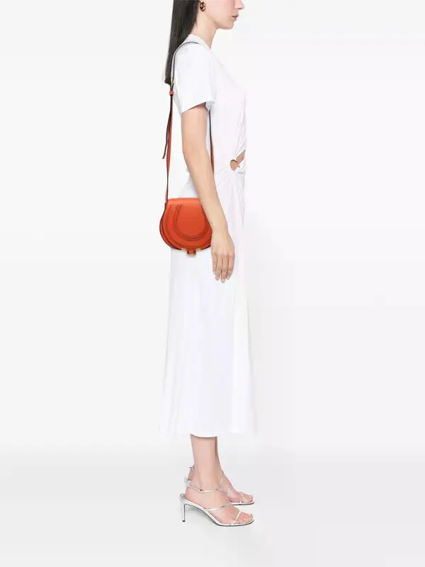 Chloé 2021 Small Grained Leather Marcie Saddle Crossbody Bag - Orange