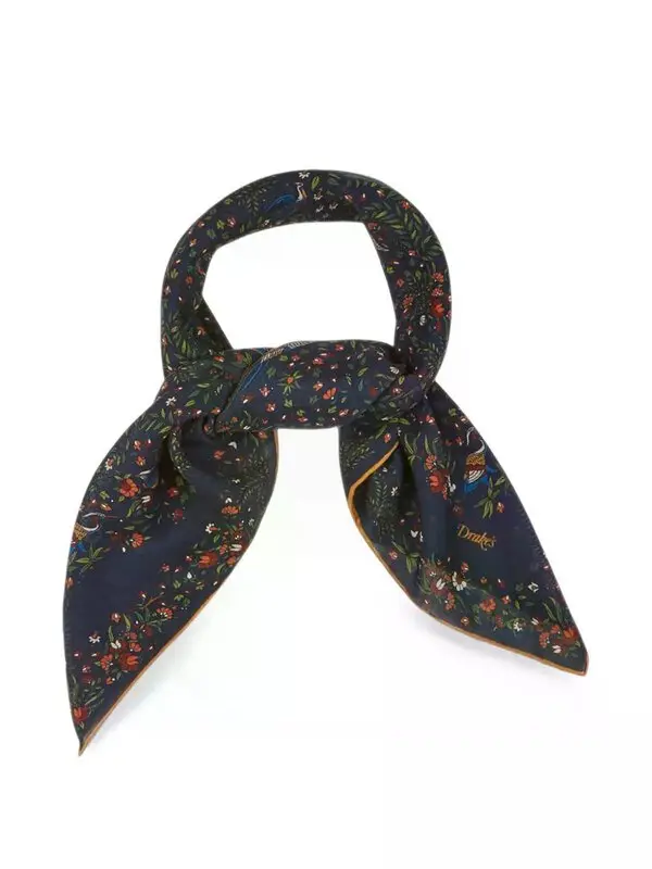 DRAKE'S Birds Of Paradise-print Square Scarf - Blue