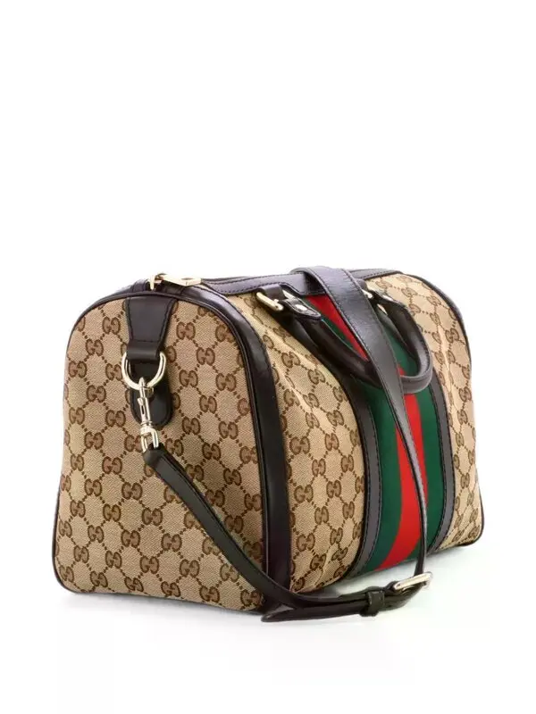 Gucci Vintage Web Boston Bag Gg Canvas Medium Satchel