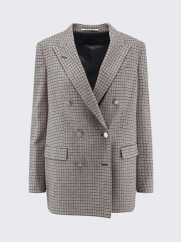 Tagliatore Double-breasted Wool-blend Blazer With Houndstooth Pattern