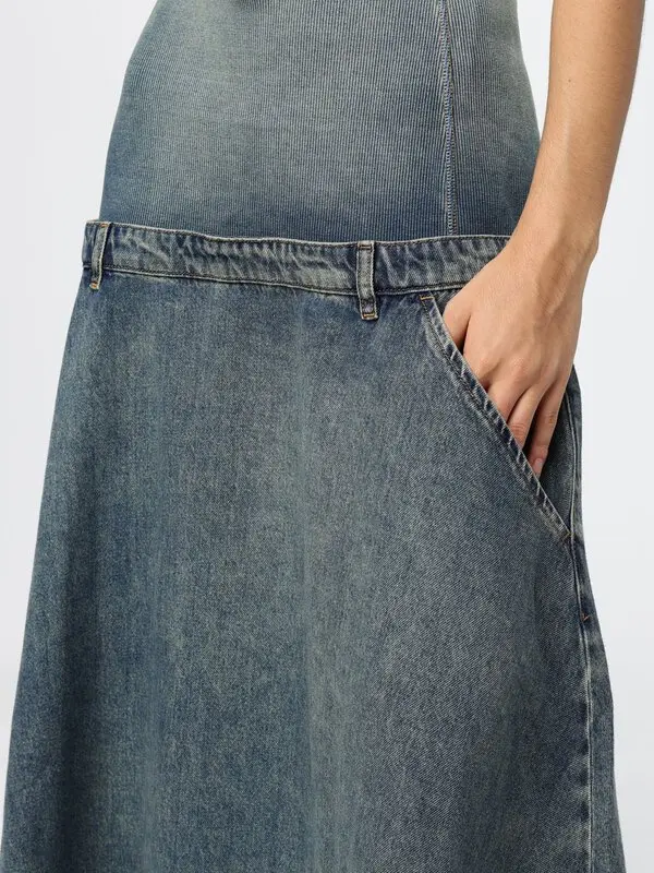 DIESEL® De-anim-s Ribbed Denim Jersey Midi Shirt Dress